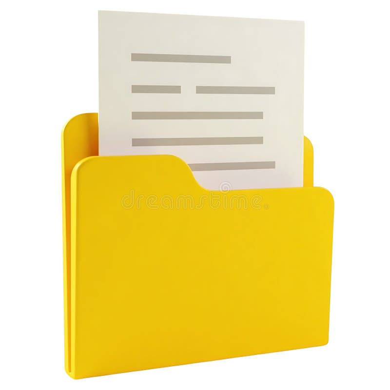 Yellow Folder with Document on White Background Simple 3D Render Stock ...