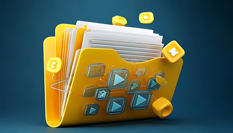 A Bright Yellow Folder Overflowing with White Papers, Adorned with Play ...