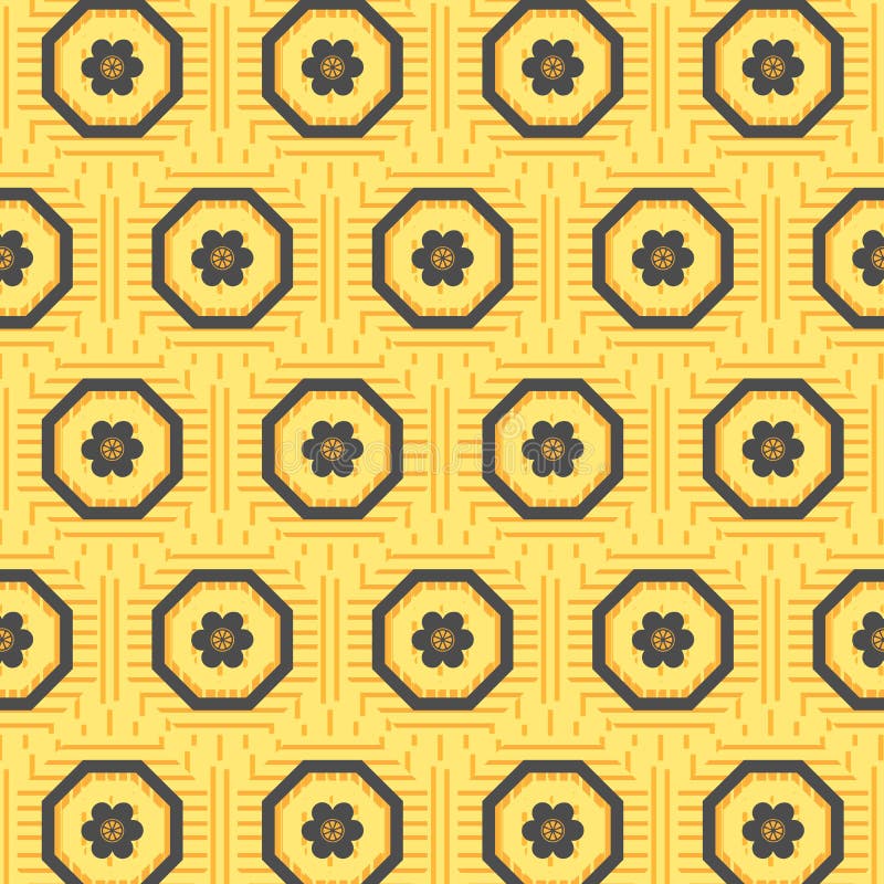 Bright Yellow Geometrical Repeating Pattern with Decorated Hexagons and ...