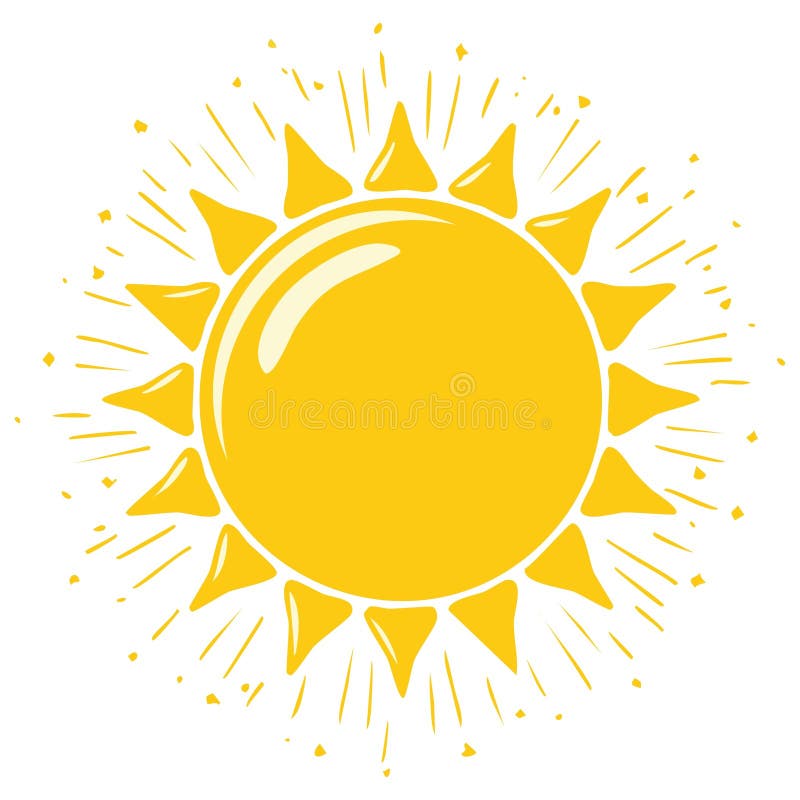 Bright Yellow Hand-Drawn Sun Illustration with Rays, Vector Summer ...