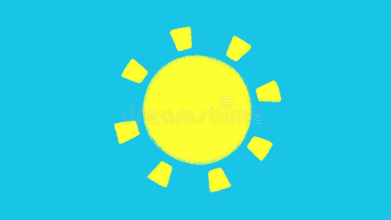 Bright Yellow Hand Painted Sun on a Blue Background, Stop Motion ...