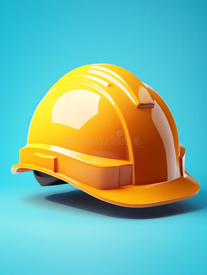 Bright Yellow Hard Hat on Blue Background Stock Illustration ...