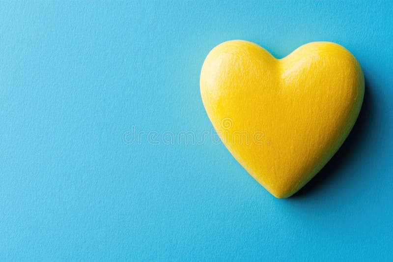 A Bright Yellow Heart Symbol on a Calm Blue Background Stock Photo ...