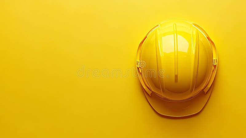 Bright Yellow Industrial Hard Hat Isolated on Solid Yellow Background ...