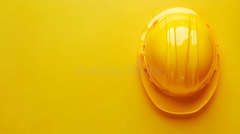 Bright Yellow Industrial Hard Hat Isolated on a Solid Yellow Background ...