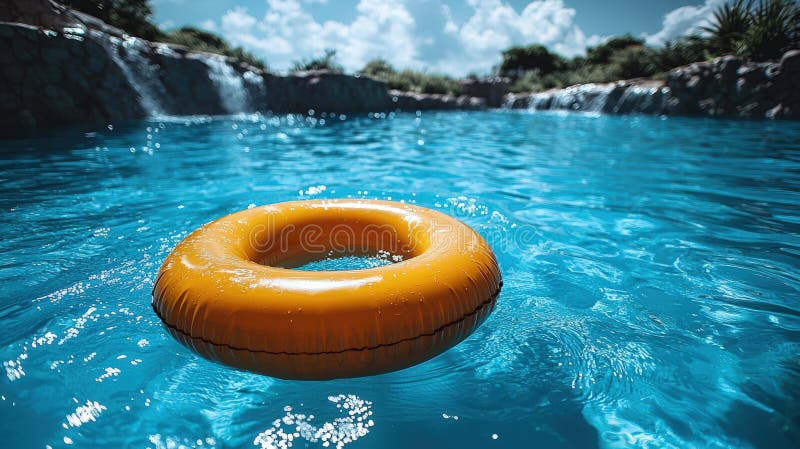 Bright Yellow Inflatable Ring Floating Clear Swimming Pool, Surrounded ...