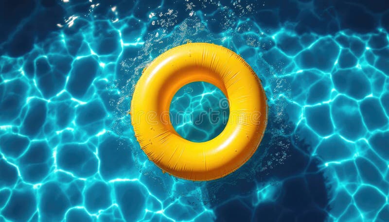 Bright Yellow Inflatable Ring Floating in Sparkling Blue Pool Water ...