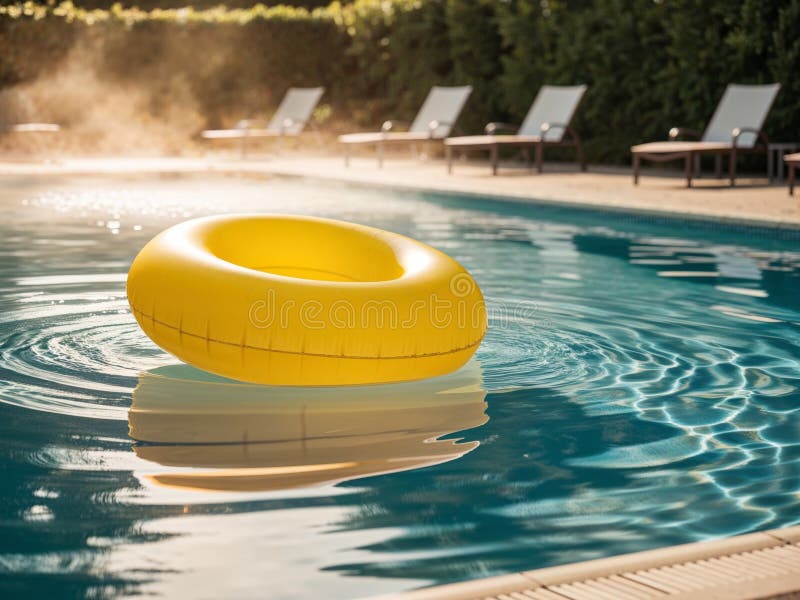 Bright Yellow Inflatable Ring Floating Sparkling Blue Swimming Pool ...