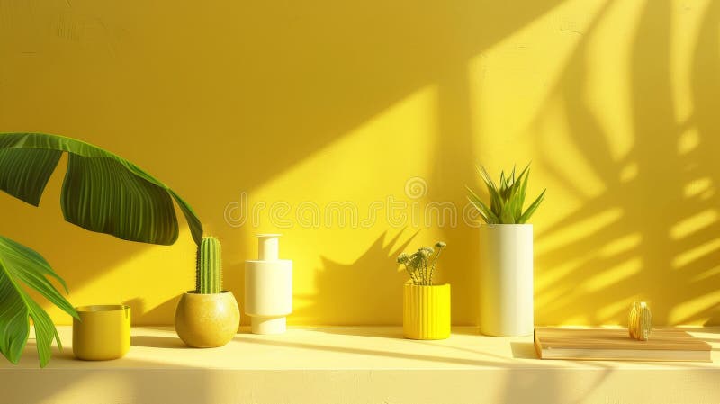Bright Yellow Interior with Plants and Minimal Decor Stock Image ...
