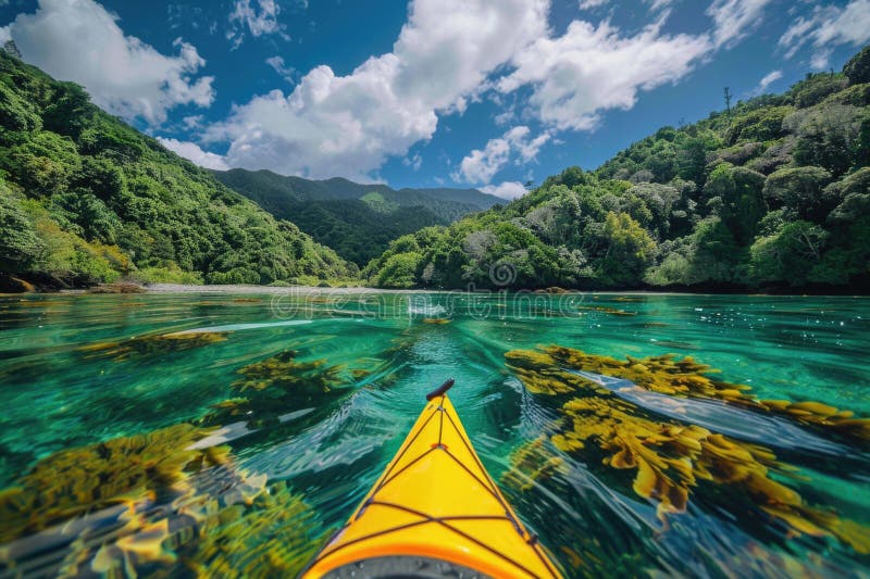 Bright Yellow Kayak Floating Calm Waters Stock Photos - Free & Royalty ...