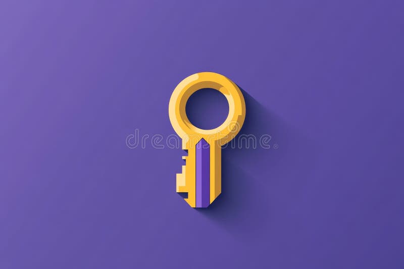 Bright Yellow Key with Shadow on Purple Background Stock Illustration ...