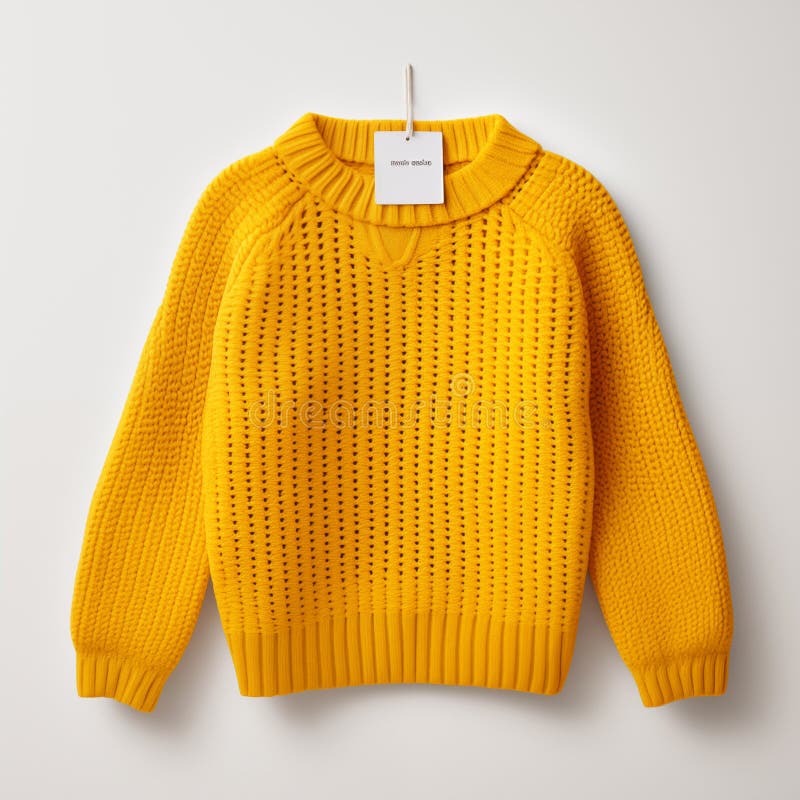 Bright Yellow Knitted Sweater Hanging Against a Plain White Backdrop ...