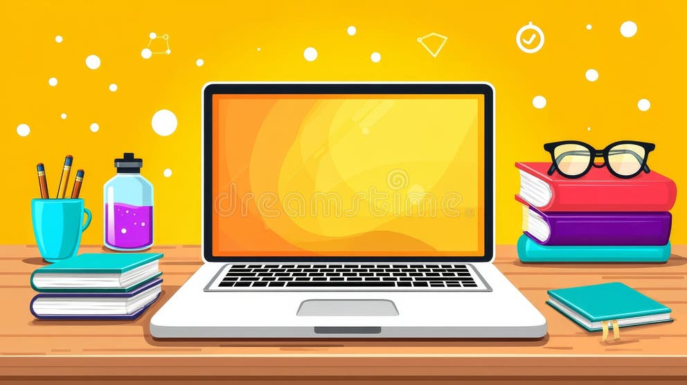 Bright Yellow Laptop Screen with Books, a Modern Workspace for Focused ...