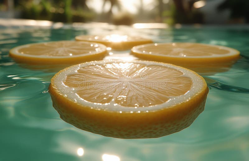 Slices of Lemon Floating on Water in a Tranquil Pool during a Sunny Day ...
