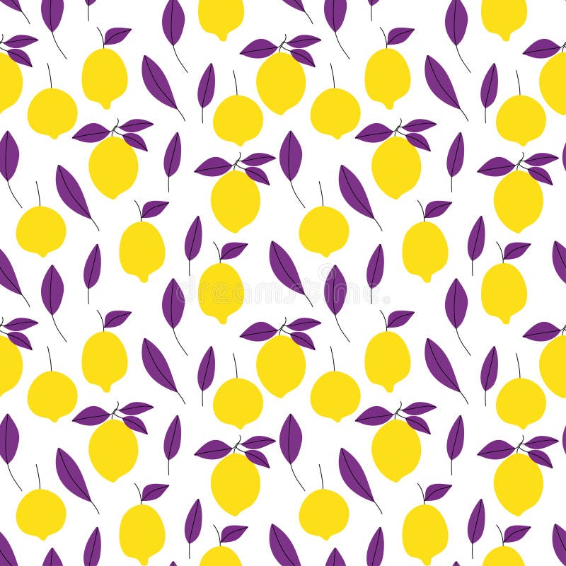 Bright Yellow Lemons with Violet Leaves Simple Seamless Pattern Stock ...