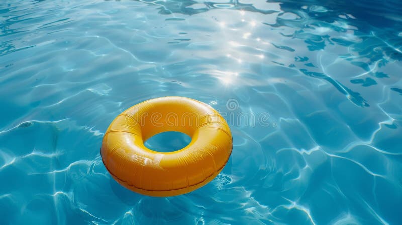 A Bright Yellow Life Ring Floats on the Shimmering Surface of a Pool ...