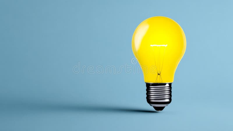 Bright Yellow Light Bulb Against a Soft Blue Background Creating a ...