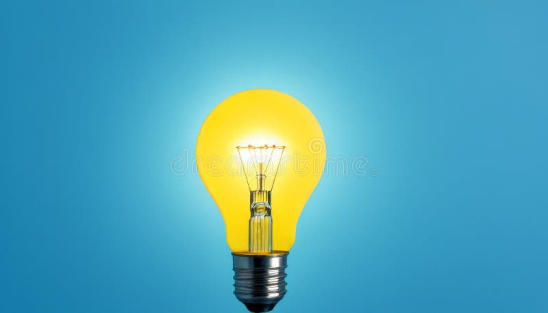 Bright Yellow Light Bulb on Blue Background Stock Photo - Image of ...