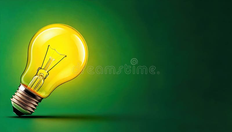 Bright Yellow Light Bulb Shining Against a Green Background for ...