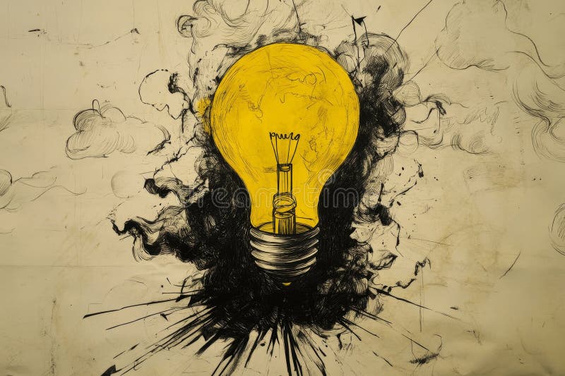A Bright Yellow Light Bulb Ignites Creativity with Hand Drawn ...