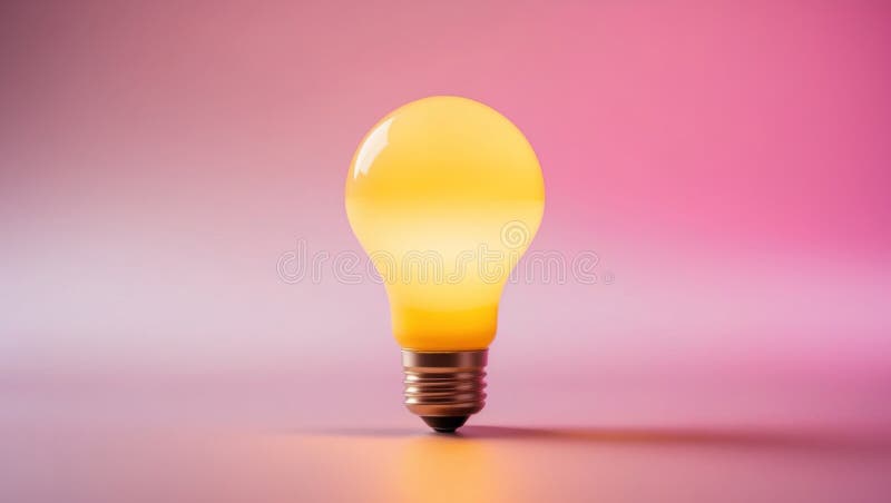 Bright Yellow Light Bulb on Pink Gradient Background. Stock Photo ...