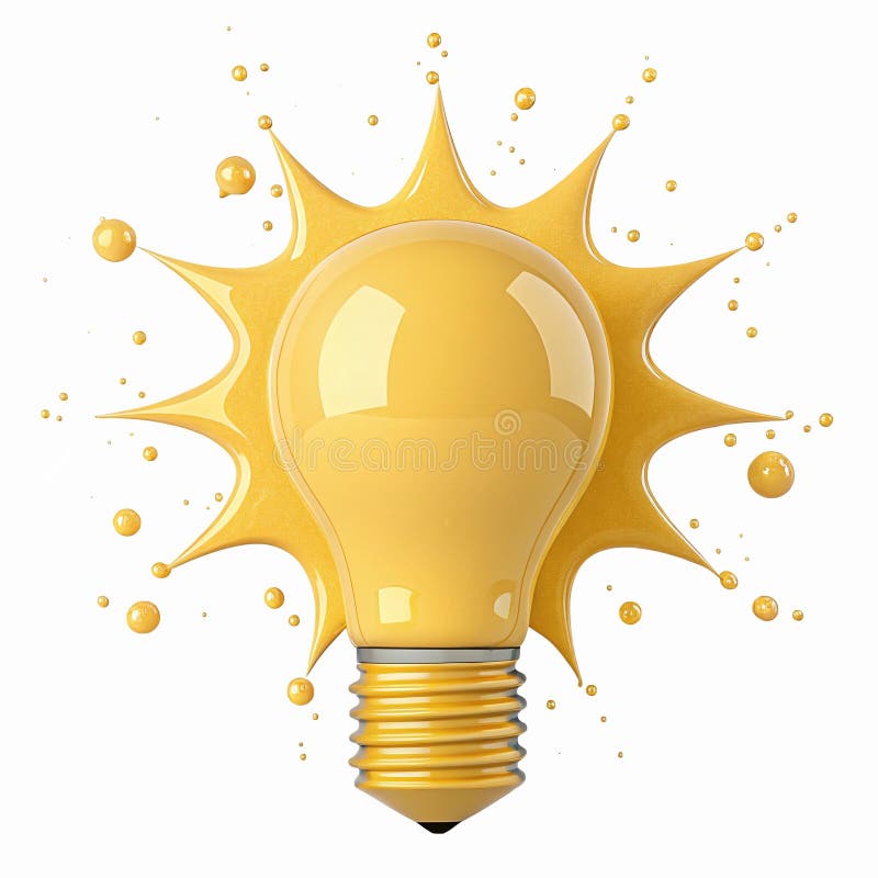 Bright Yellow Light Bulb with Radiating Sunburst and Splashes on ...