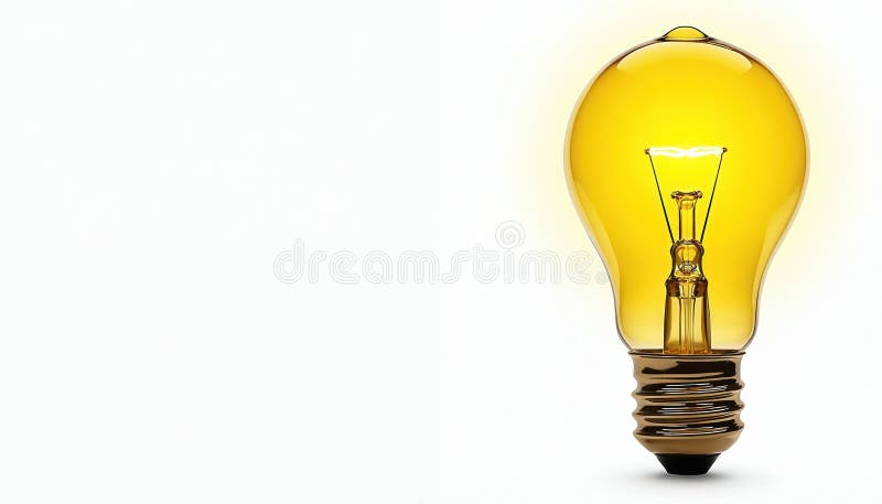 Bright Yellow Light Bulb Shines Against Plain White Background ...