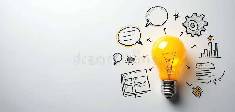 Bright Yellow Light Bulb Stands for Idea Innovation Brainstorming ...
