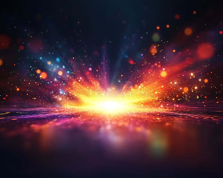 A Bright Yellow Light Explodes Across a Black Void Background Stock ...