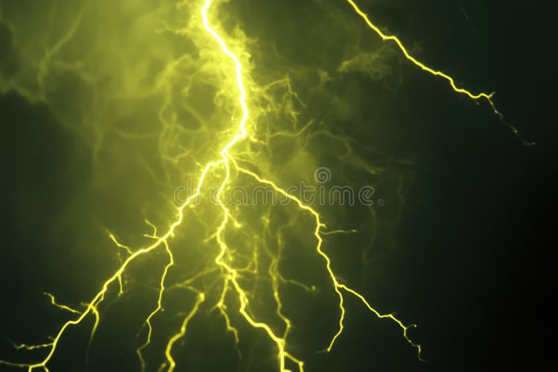 A Bright Yellow Lightning Bolt Illuminates the Dark Sky, Offering a ...