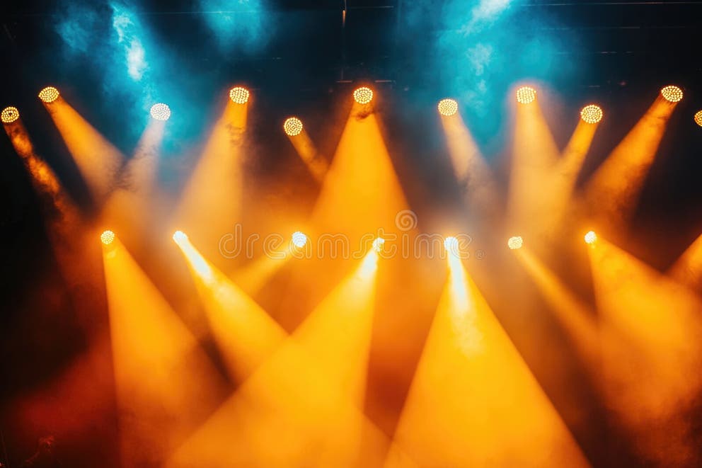 Bright Yellow Lights on a Stage for Performance or Concert Stock Image ...