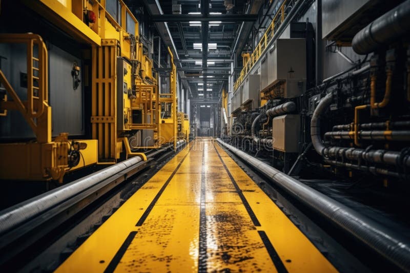 A Bright Yellow Line in a Spacious Industrial Facility. Suitable for ...