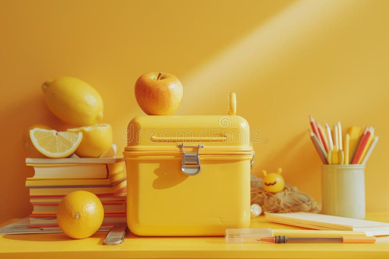 A Bright Yellow Lunch Box Sits on a Table, Ready for Use Stock Image ...