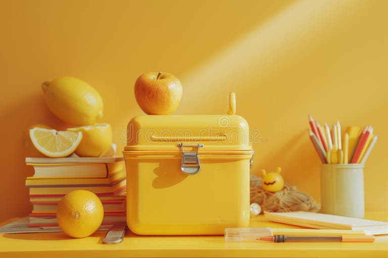A Bright Yellow Lunch Box Sits on a Table, Ready for Use Stock Image ...