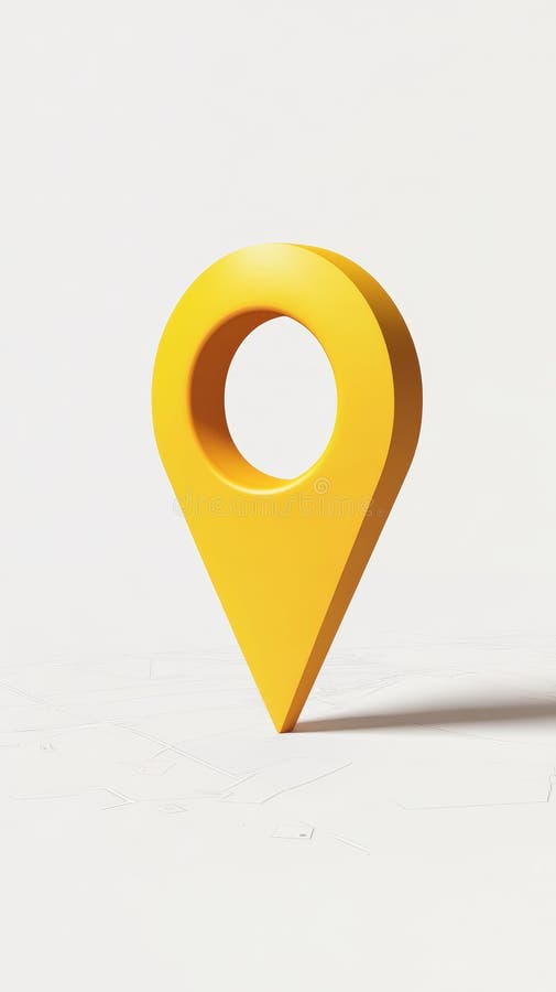 Bright Yellow Map Pin Designed in Photorealistic 3D Style Standing on a ...