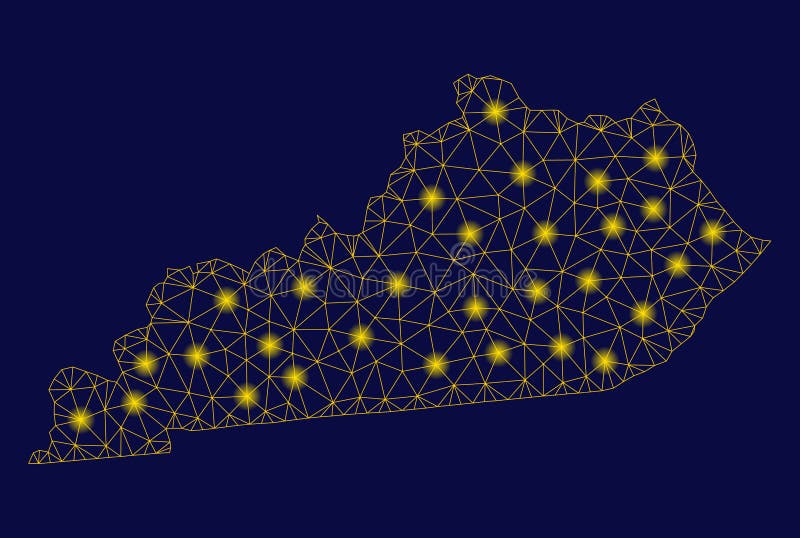 Yellow Mesh Wire Frame Kentucky State Map with Light Spots Stock Vector ...