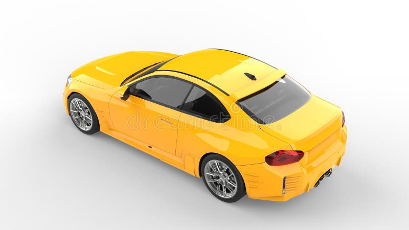 Bright Yellow Modern Fast Electric Car - Top Down View Stock ...