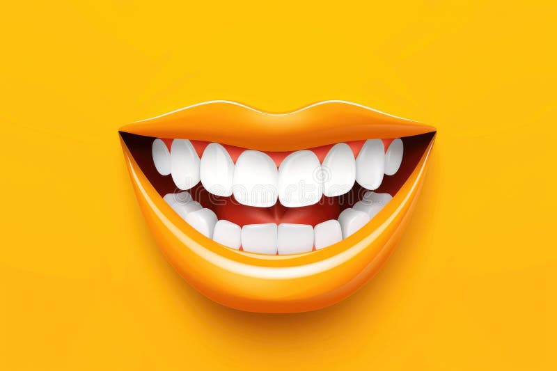 A Bright Yellow Mouth with White Teeth on a Uniform Yellow Background ...