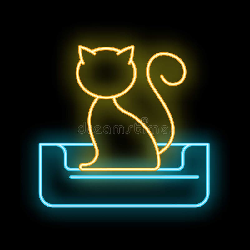 Neon Cat Sitting on Cat Bed Icon Glowing on Dark Background Stock ...