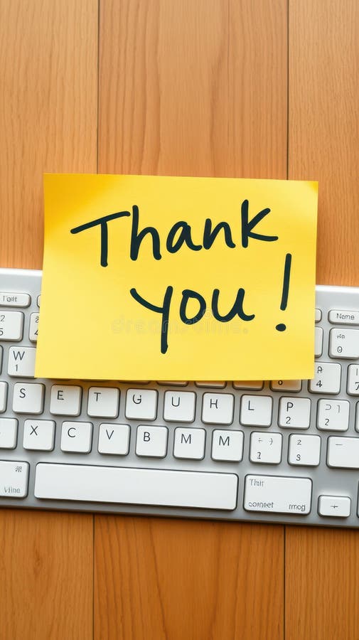 Bright Yellow Note Expressing Gratitude Placed on a White Computer ...