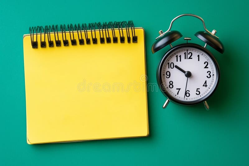 Yellow Notepad and Alarm Clock on Solid Background for Planning and ...