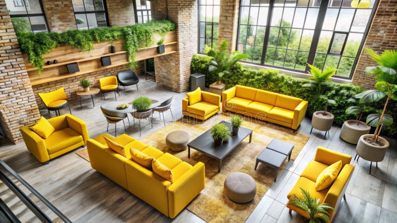 Bright Yellow Office Lounge Modern Collaboration and Relaxation Space ...