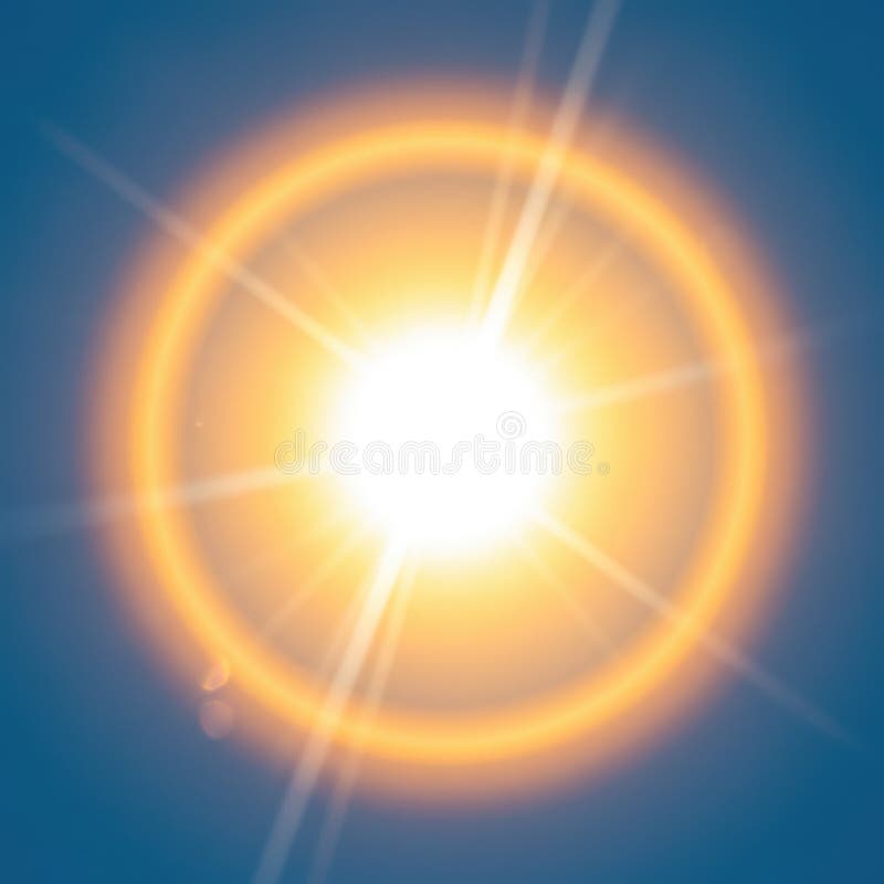 Bright Yellow Orange Sun with Rays and Blue Background Stock ...
