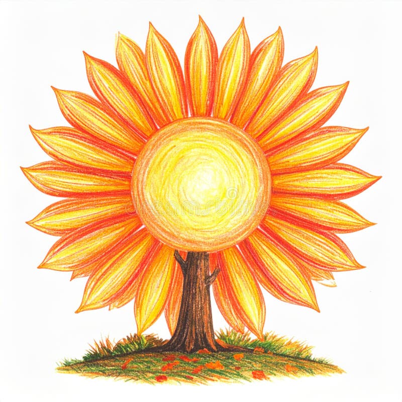 Bright Yellow and Orange Sun Shaped Tree Illustration Stock ...