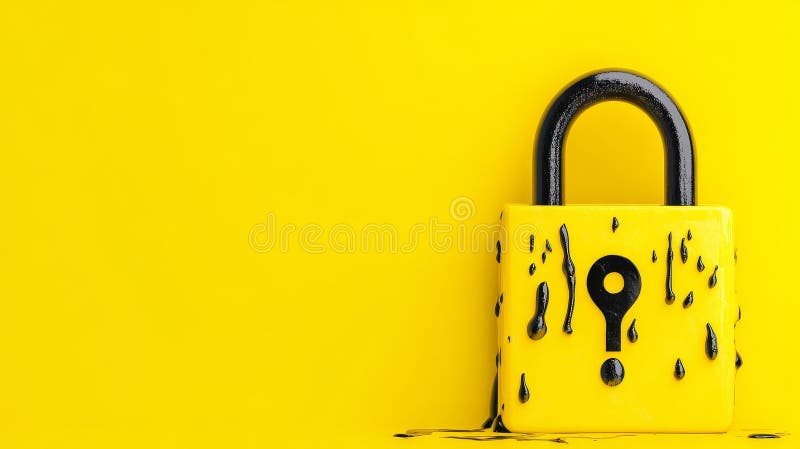 Bright Yellow Padlock with Black Drips a Vibrant Yellow Padlock with ...