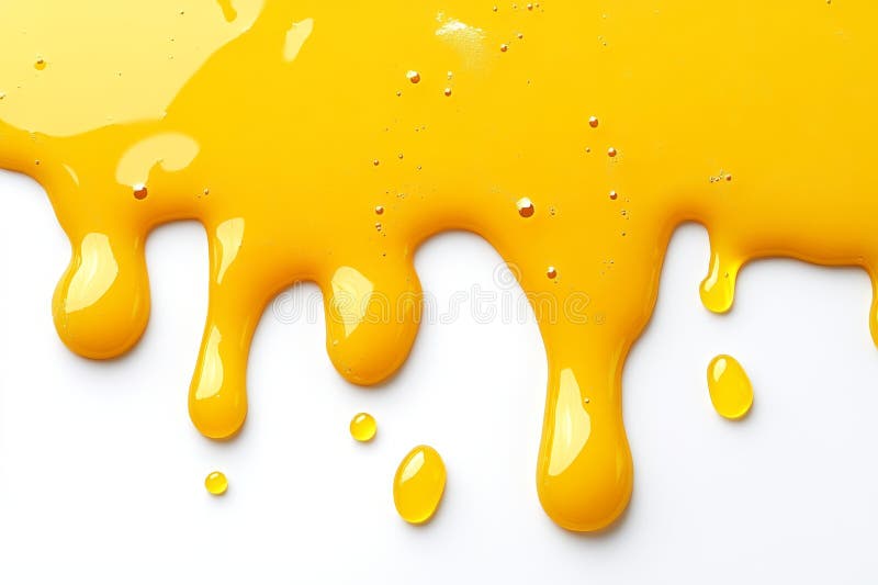 Bright Yellow Paint or Liquid Dripping, Close-Up Texture, Isolated on ...
