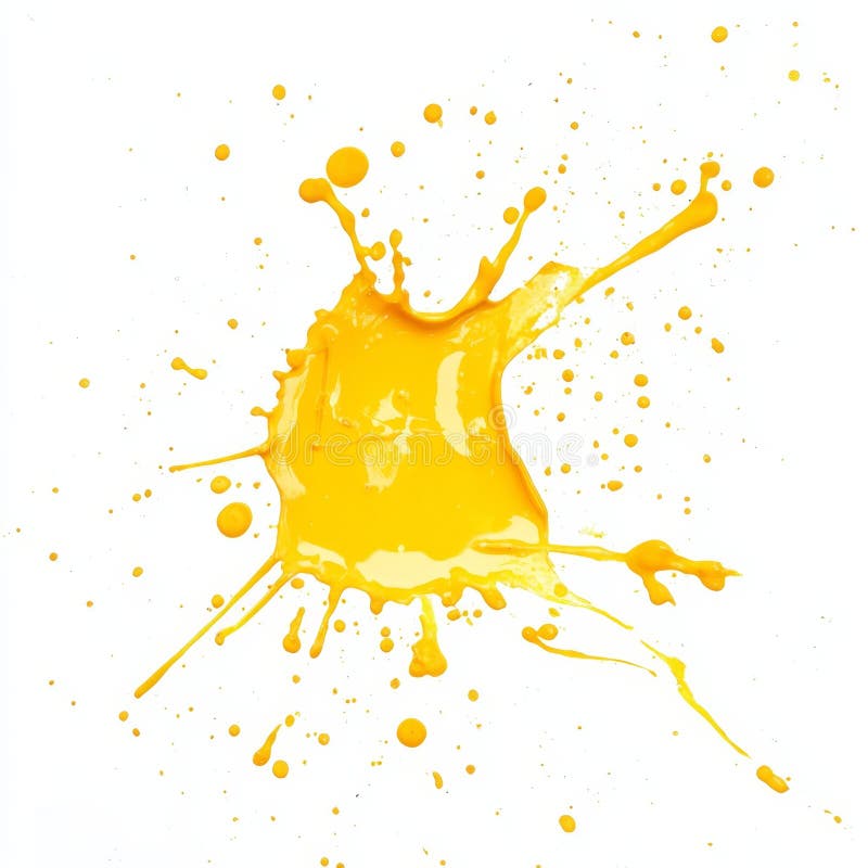 Bright Yellow Paint Splashes Create a Dynamic Effect on a Clean White ...