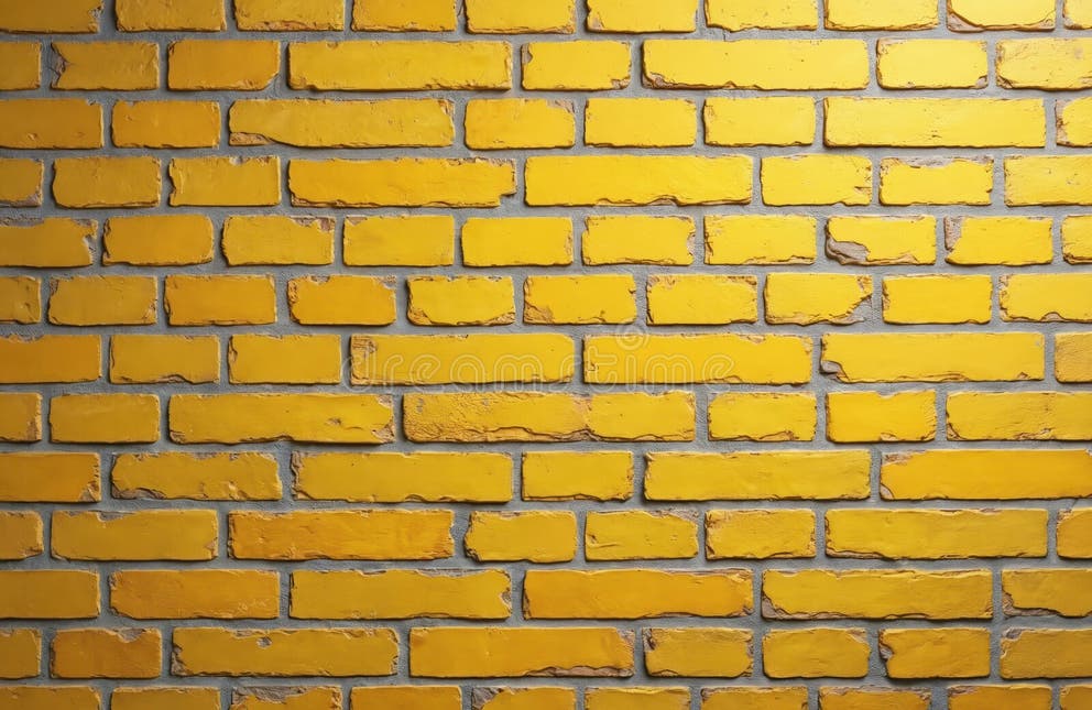 Bright Yellow Painted Brick Wall Texture. Rough Masonry Surface with ...