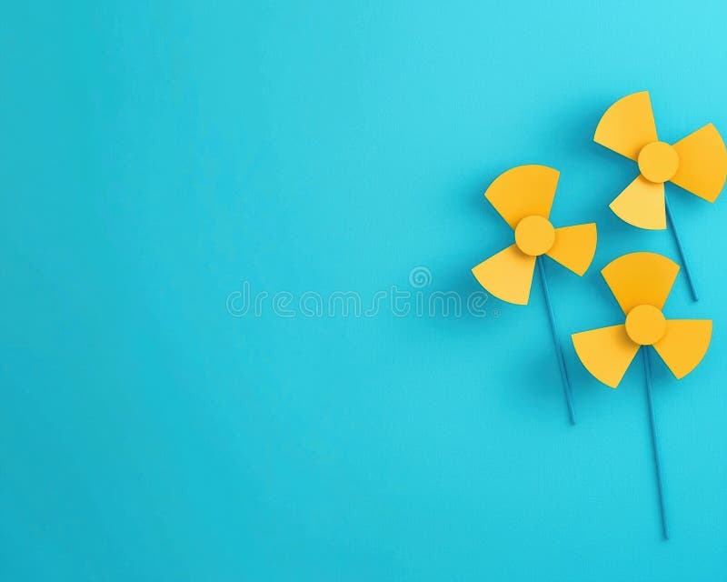 Bright Yellow Paper Fans on Vibrant Aqua Background for Creative ...