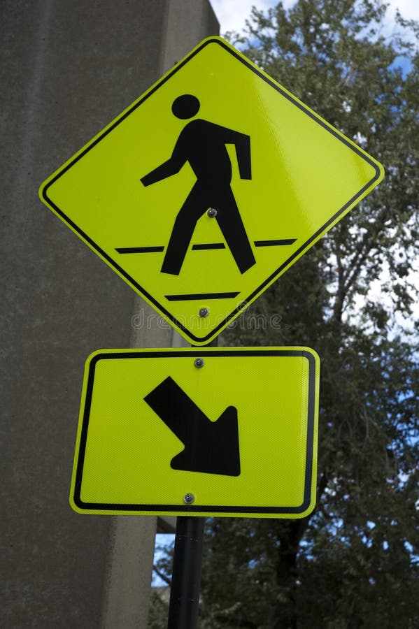 Bright Yellow Pedestrian Sign Stock Photo - Image of outline, letters ...